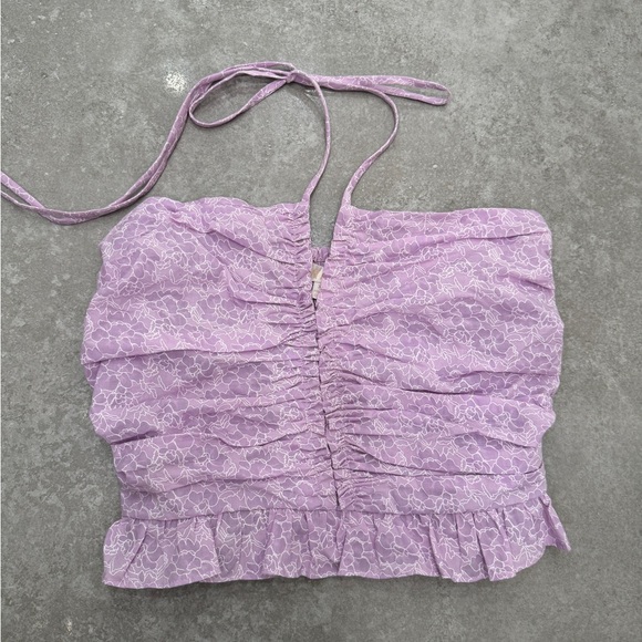 Wayf | Tops | Lilac Halter Cropped Top With White Floral Design | Poshmark